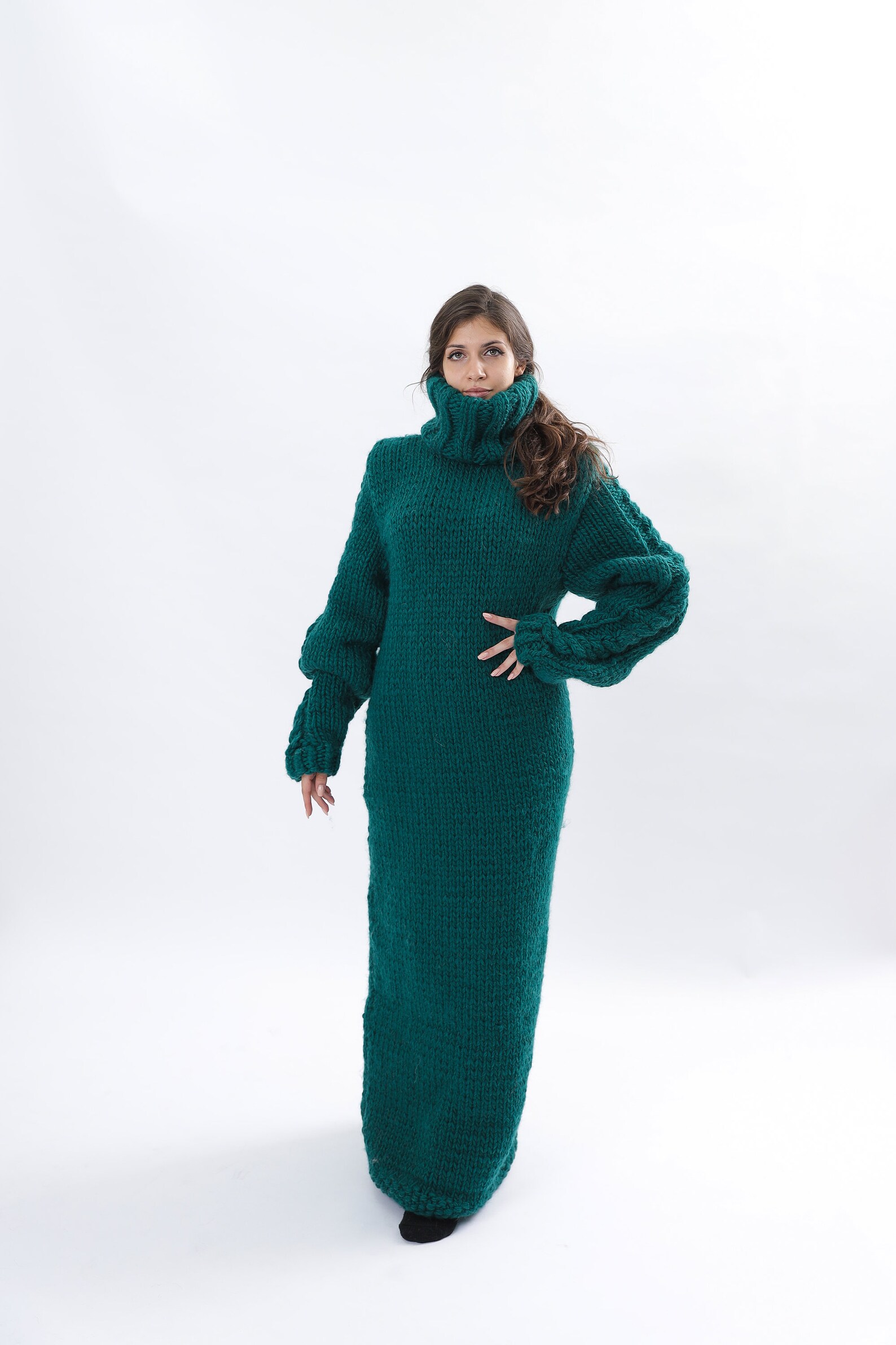 Maxi Sweater Dress, Chunky Knit Sweater, Long Wool Dress, Huge ...