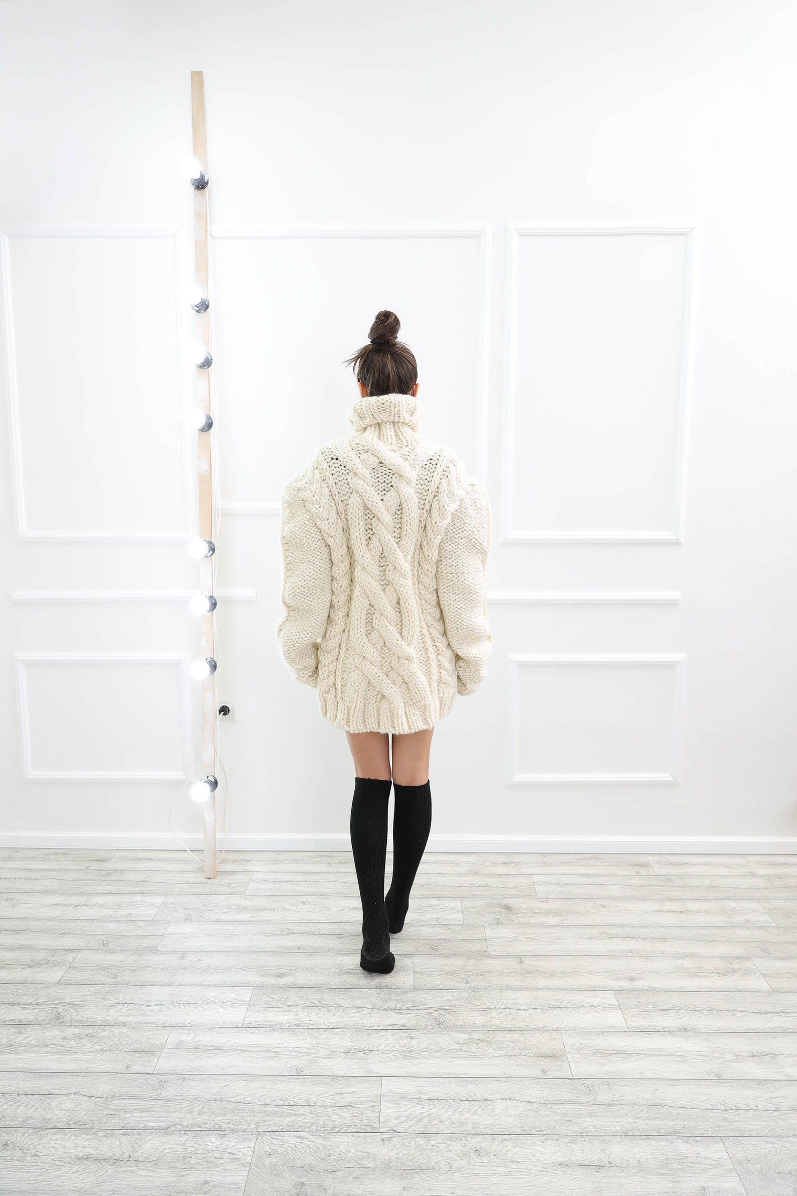 Cable Knit Sweater Wool Turtleneck Sweater Beige Oversize | Etsy