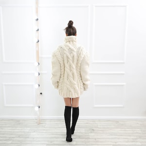 Cable Knit Sweater, Wool Turtleneck Sweater, Beige Oversize Pullover ...