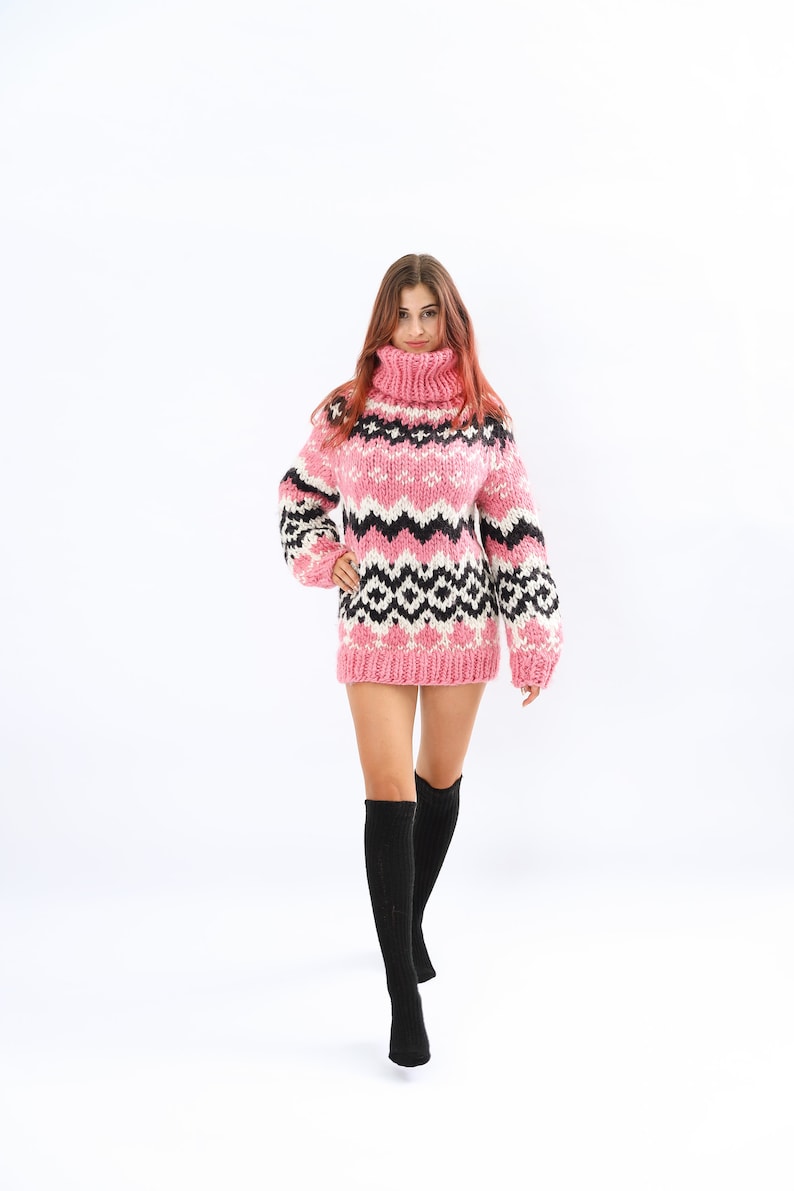 Pink Wool Sweater, Тhick Тurtleneck Pullover, Christmas Sweater, Plus ...