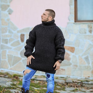 Huge Black Sweater for Man, Oversized Man Pullover, Winter Wool ...