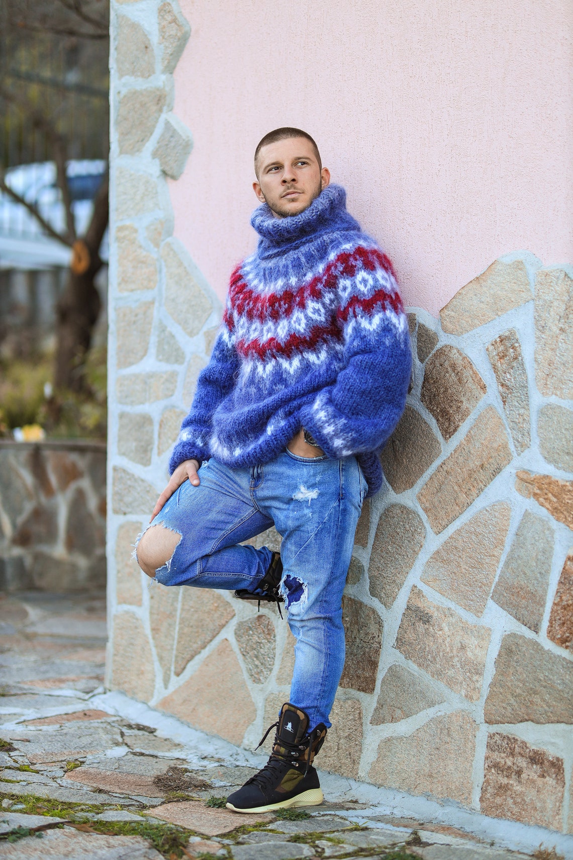 Giant Chunky Man Sweater, Winter Turtleneck Pullover for Man, Icelandic ...