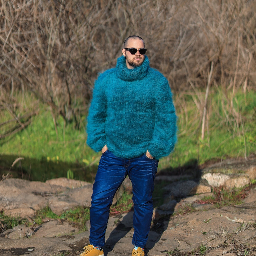 Fuzzy Turtleneck Sweater, Giant Men Sweater, Warm Mohair Jumper, Plus ...