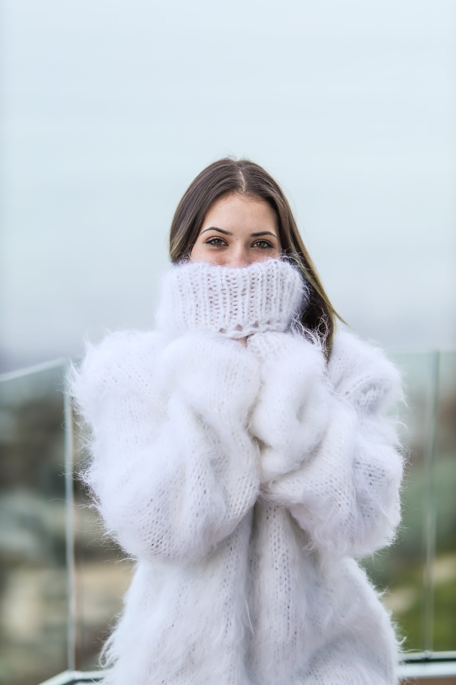 New White Fluffy Mohair Sweater, Turtleneck Knit Sweater, Oversized ...