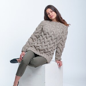 Eco Natural Wool Knit Sweater, Cable Knit Sweater, Wool Knit Pullover ...