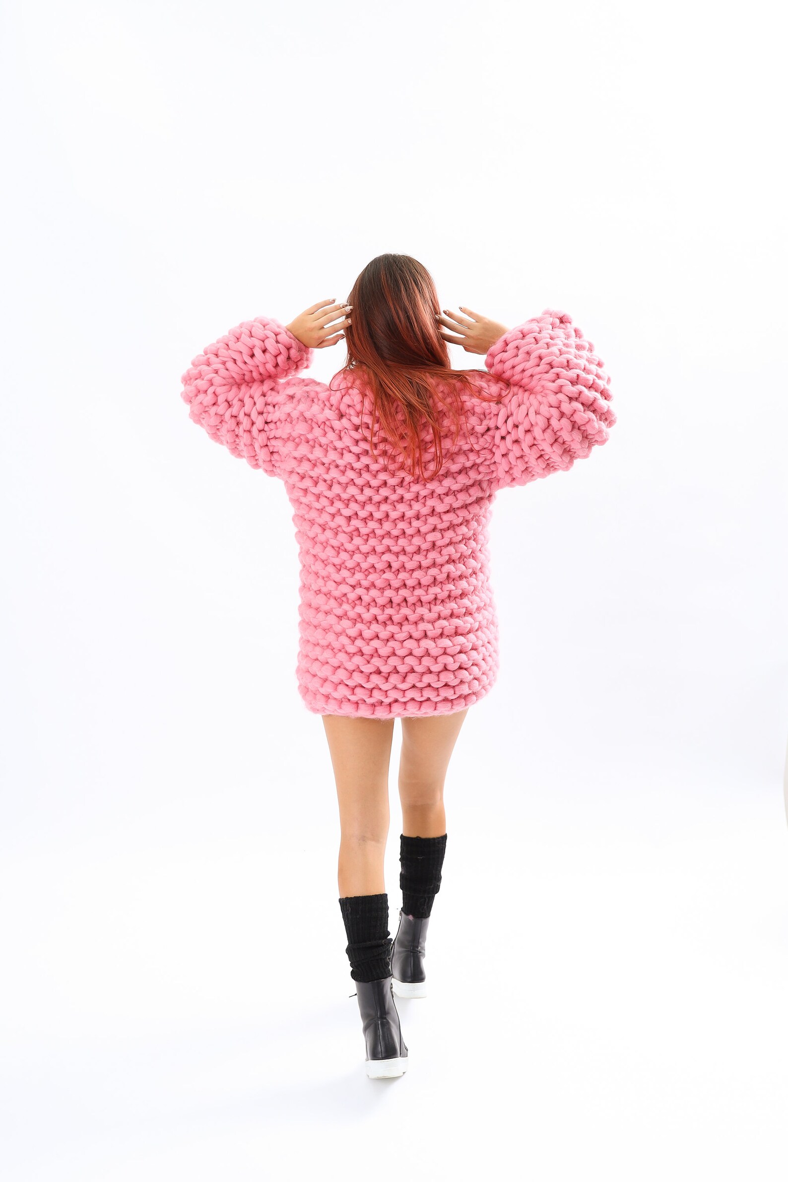 Chunky Pink Wool Sweater , Turtleneck Wool Sweater, Bulky Sweater ...