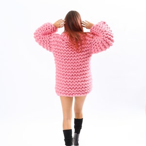 Chunky Pink Wool Sweater , Turtleneck Wool Sweater, Bulky Sweater ...
