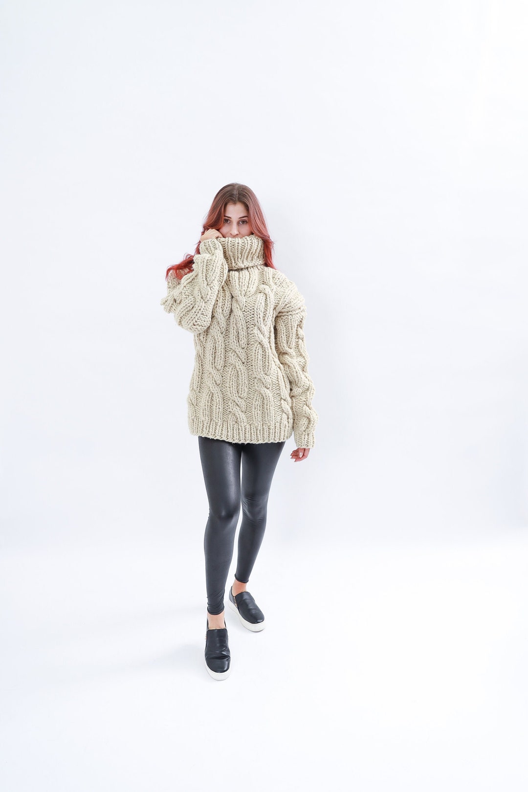 Molimarks Sweater for Women, Turtleneck Wool Sweater, Hand Knitted ...
