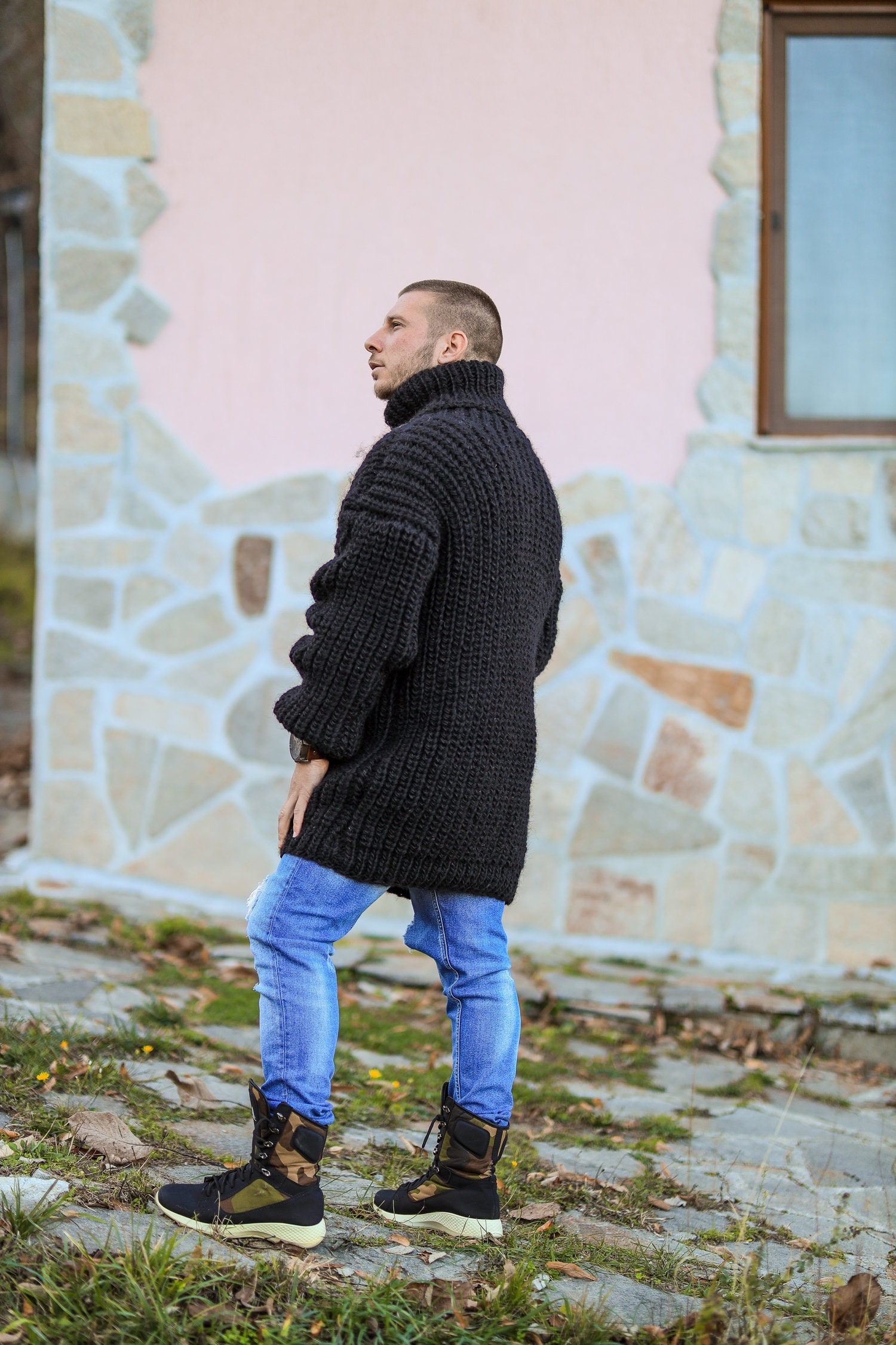 Huge Black Sweater for Man, Oversized Man Pullover, Winter Wool ...