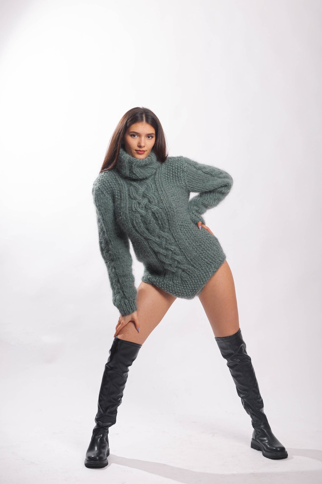Green Mohair Bodysuit, Turtleneck Mohair Catsuit, Mohair Bodysuit ...