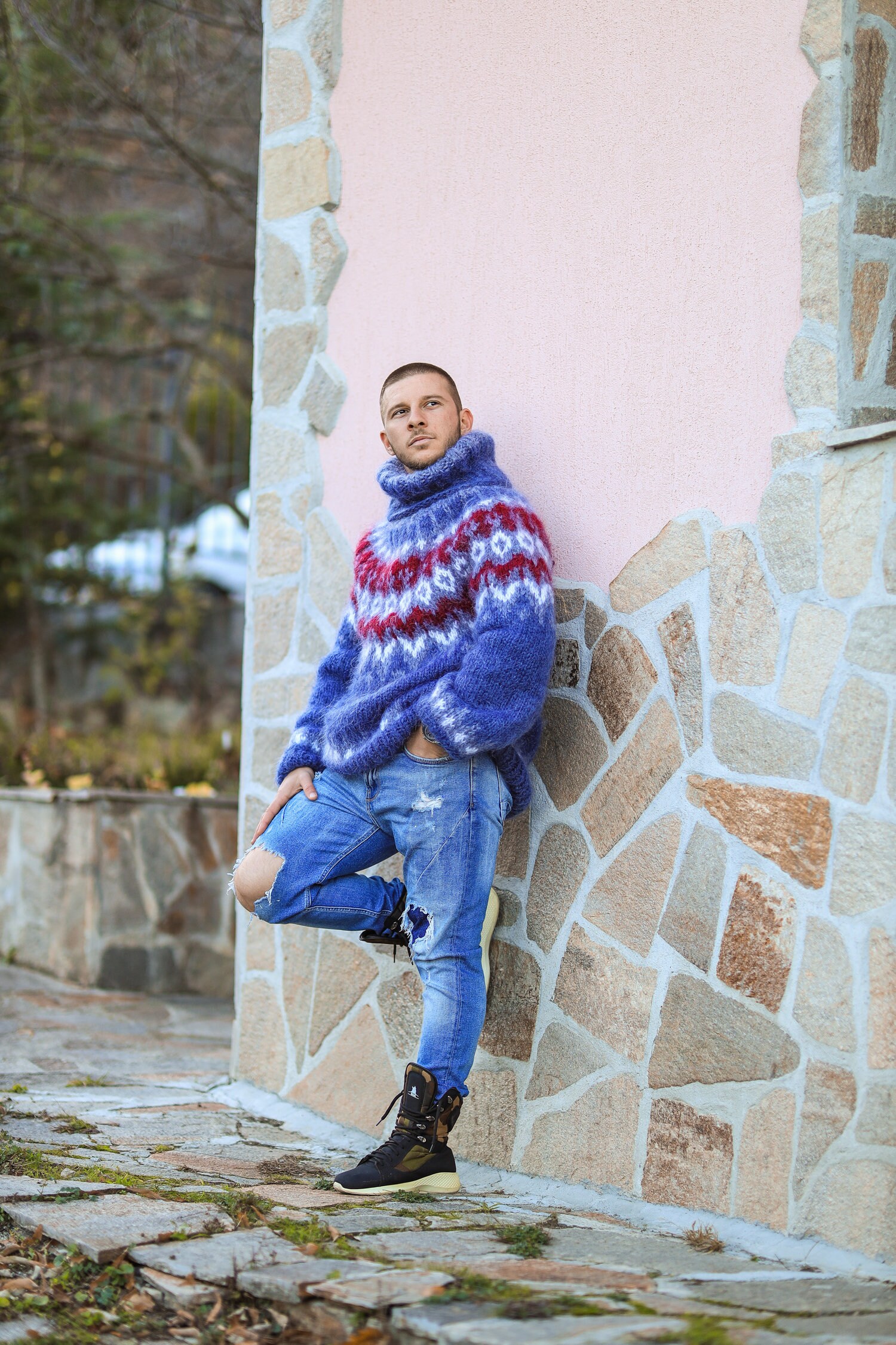 Giant Chunky Man Sweater, Winter Turtleneck Pullover for Man, Icelandic ...