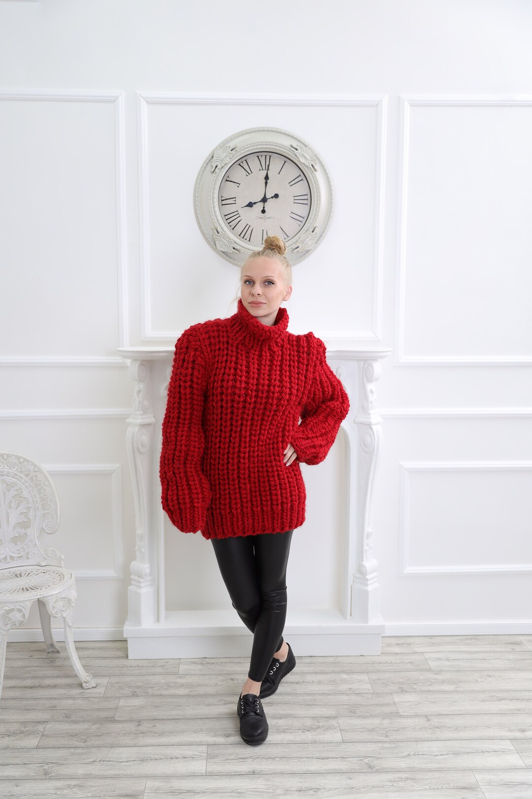 Red Christmas Pullover, Super Chunky Sweater, Wool Bulky Sweater ...