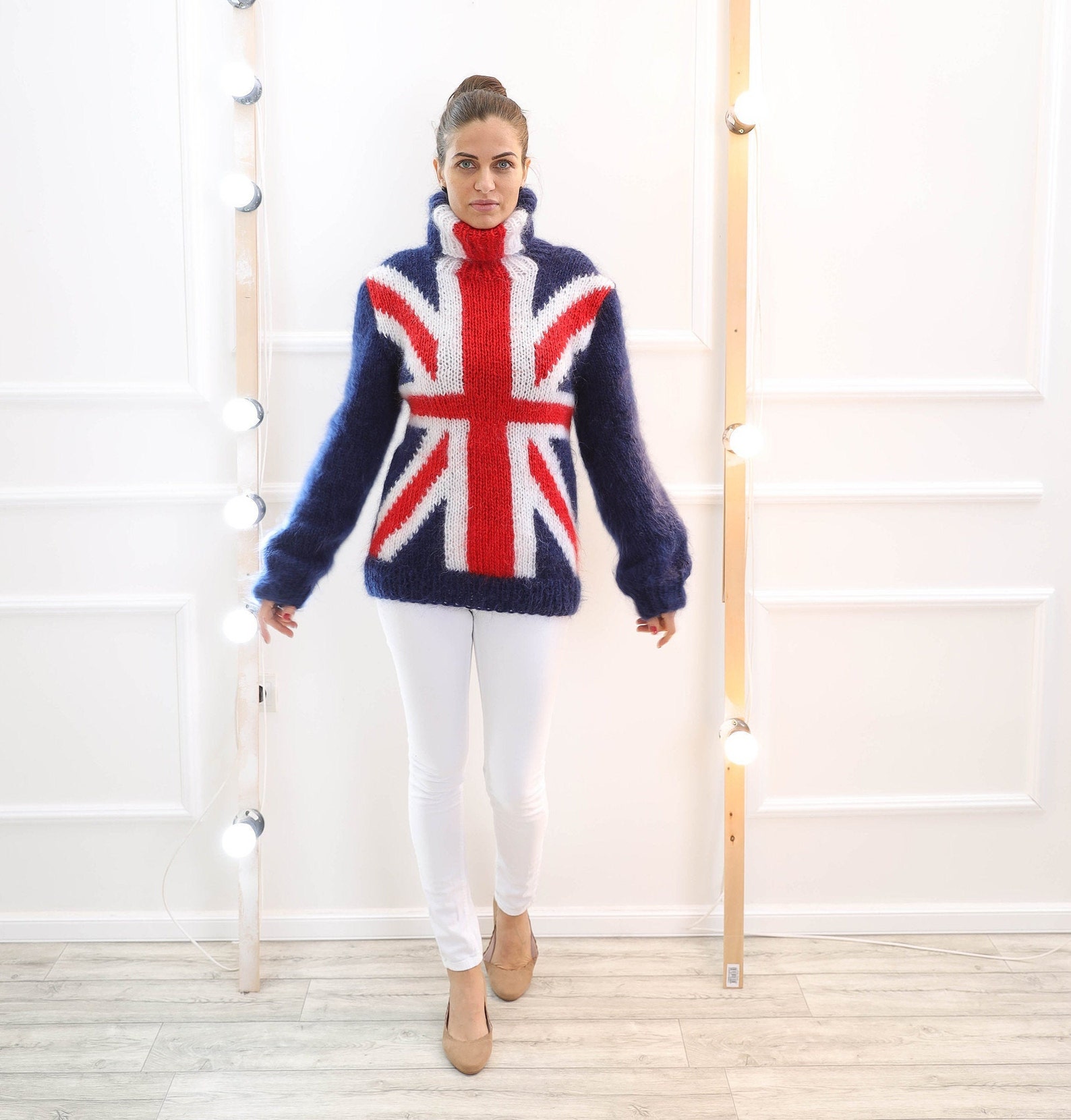 British Flag Mohair Sweater UK Flag Turtleneck Mohair | Etsy