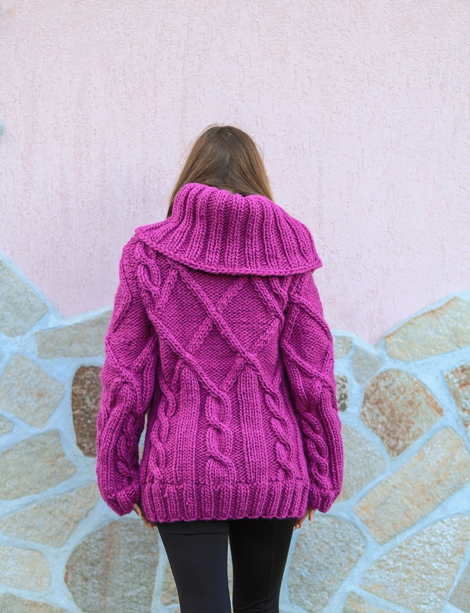 Purple Wool Sweater Cable Knit Pullover Giant Turtleneck | Etsy