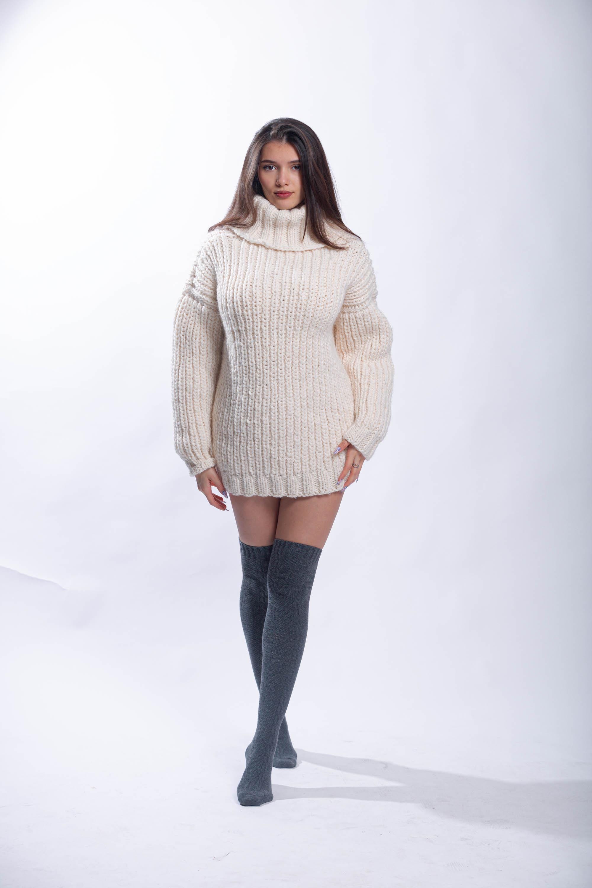 4XL Ready to Ship Cream Mixmohair Wool Sweater, Chunky Turtleneck ...
