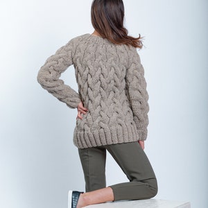 Eco Natural Wool Knit Sweater, Cable Knit Sweater, Wool Knit Pullover ...