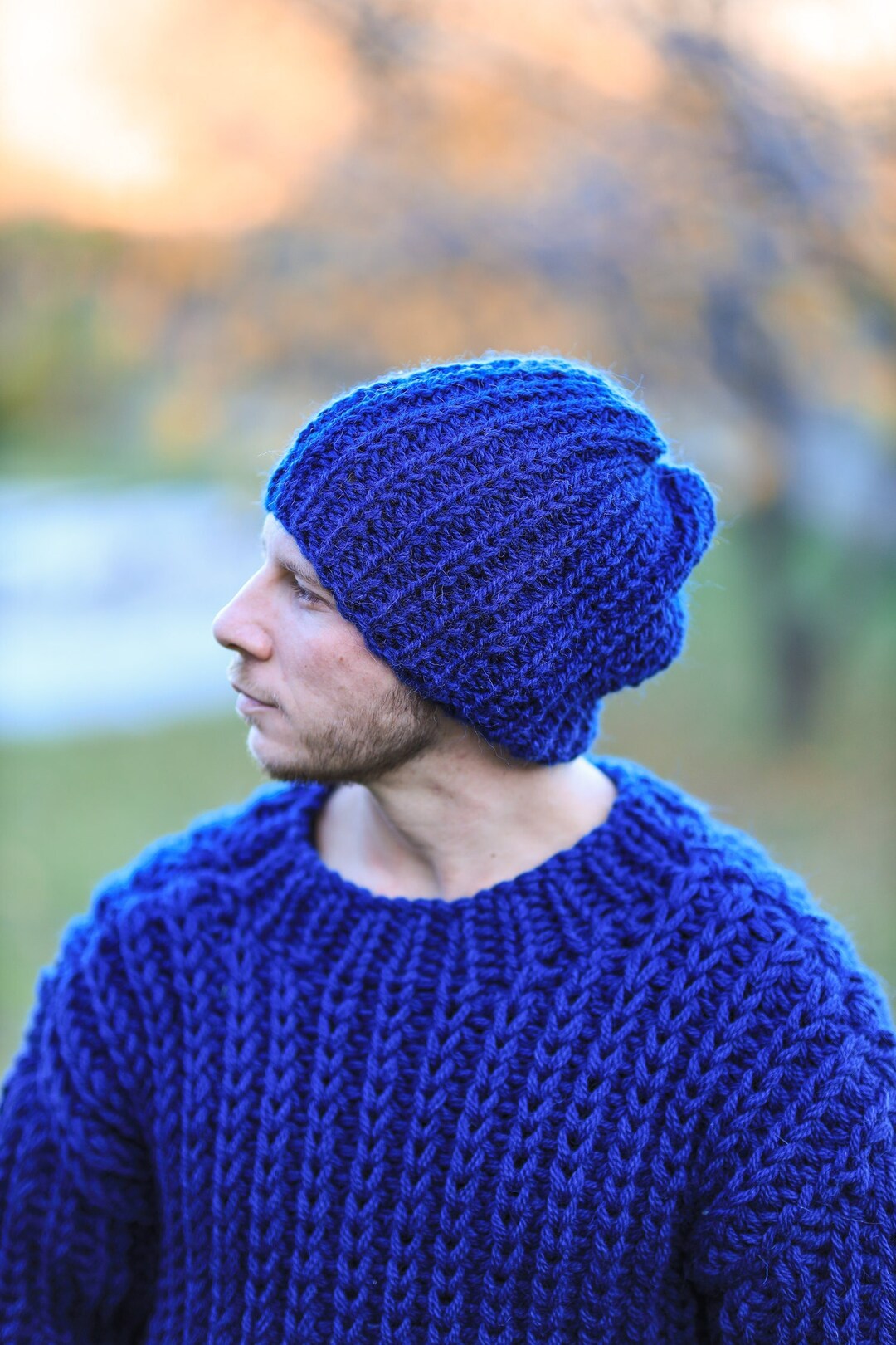 Winter Wool Hat for Man, Man Blue Hat, Winter Wool Accessories, Hand ...