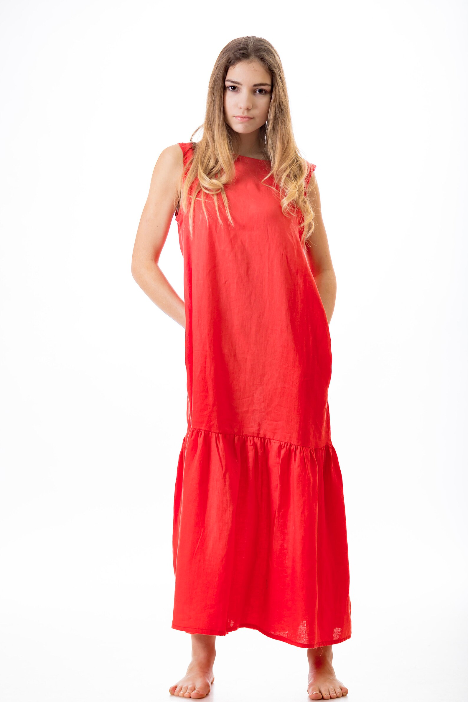 Linen Dress Long Linen Dress Linen Dress Sleeves wide - Etsy