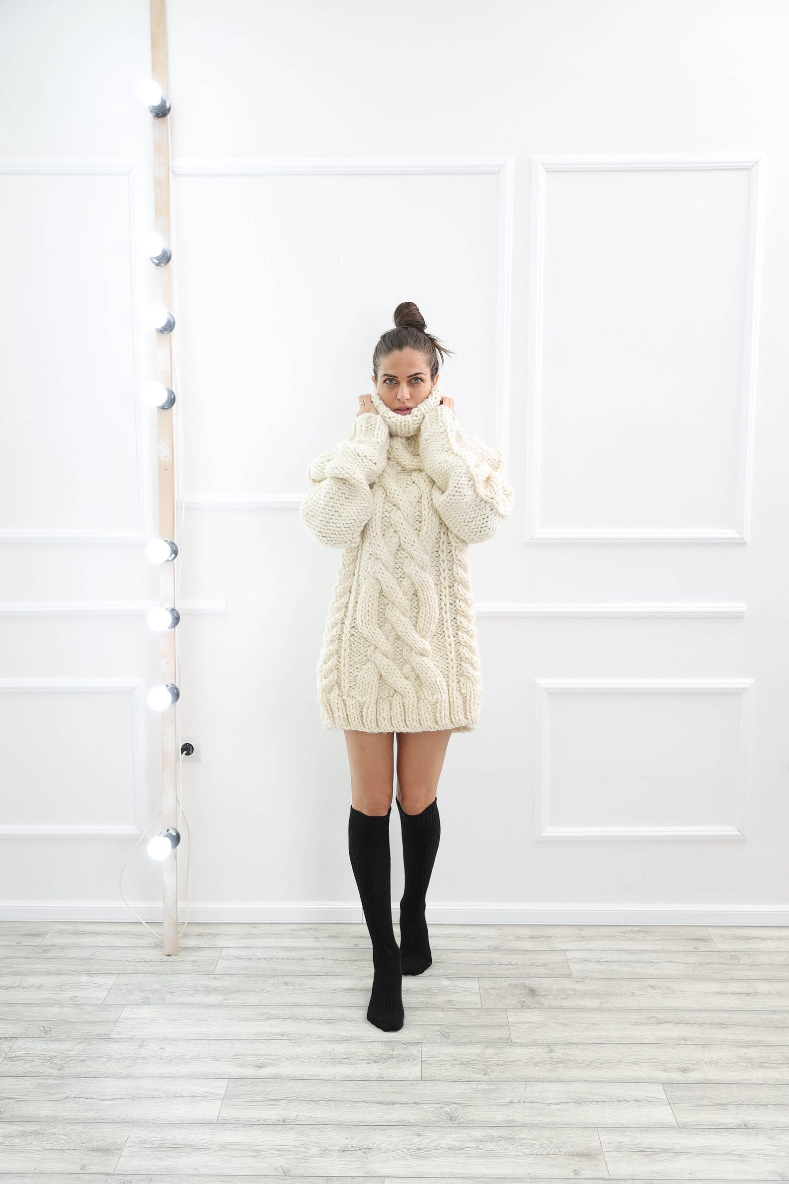 Cable Knit Sweater Wool Turtleneck Sweater Beige Oversize - Etsy