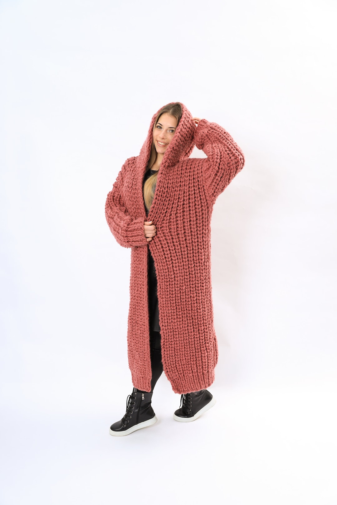 Hoodie Knit Cardigan ,100% Wool Cardigan, Wool Long Cradigan, Oversized ...