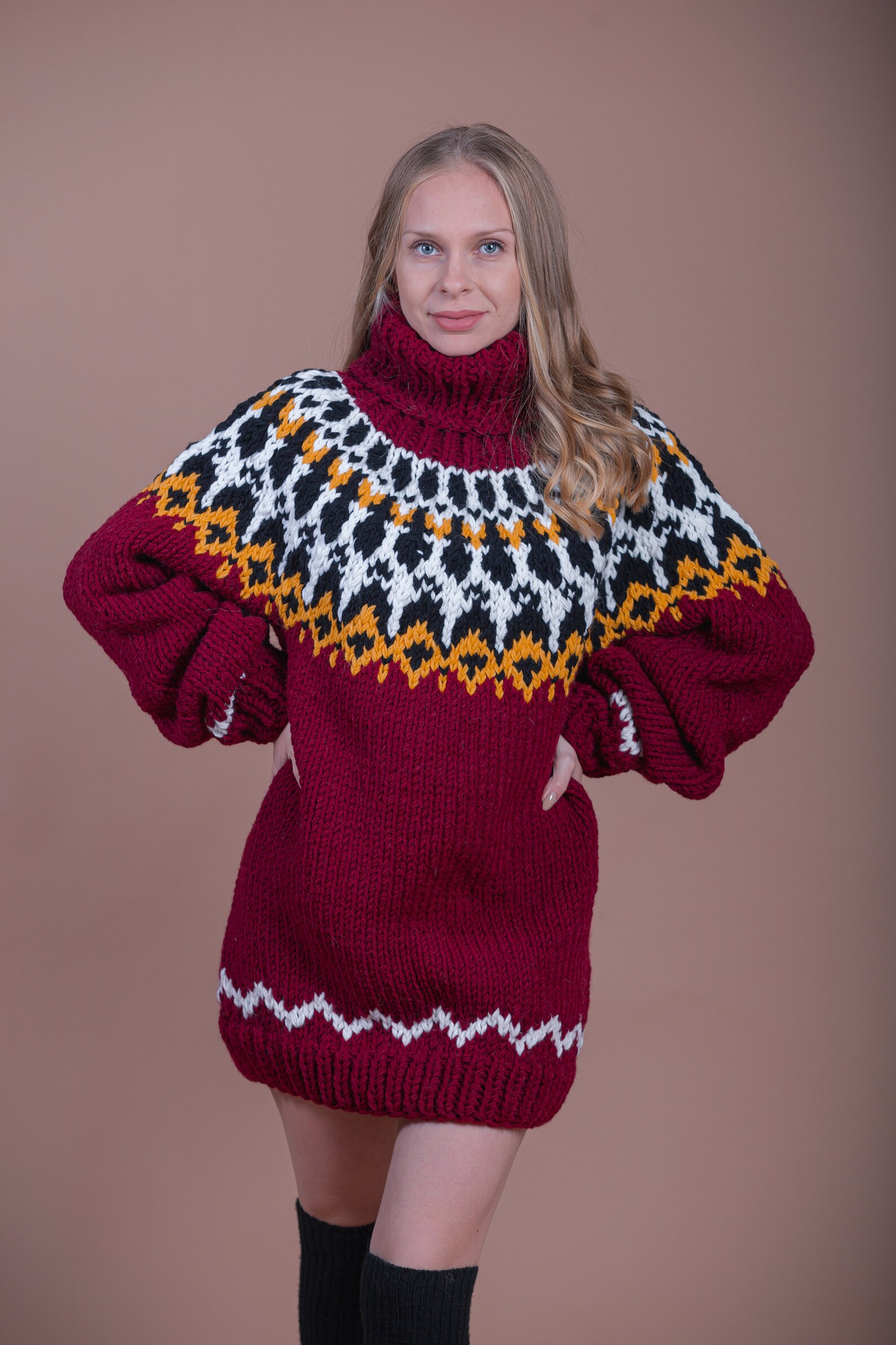 Christmas Knitted Wool Sweater in Nordic Style Made by Molimarks - Etsy