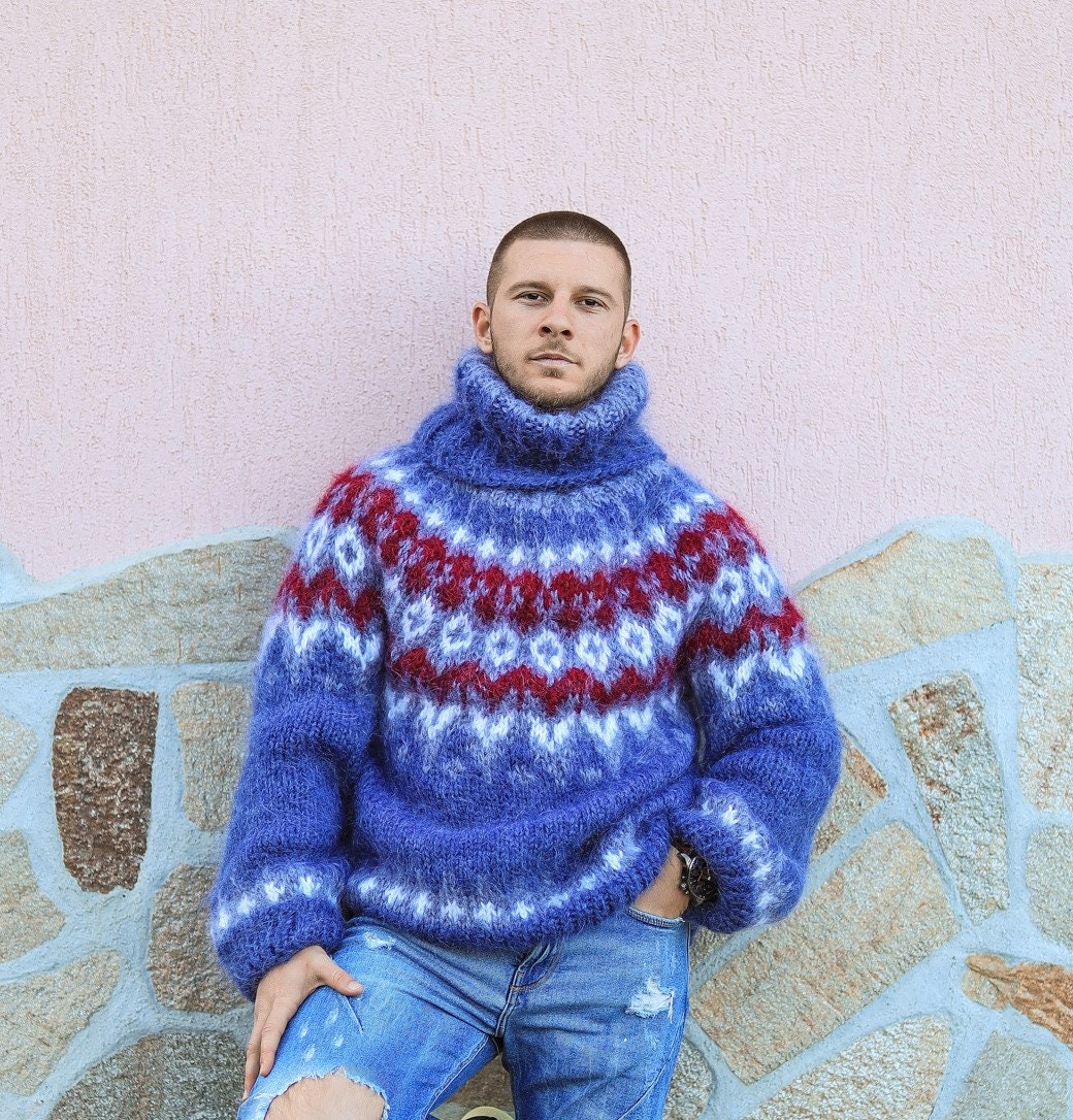 Giant Chunky Man Sweater, Winter Turtleneck Pullover for Man, Icelandic ...