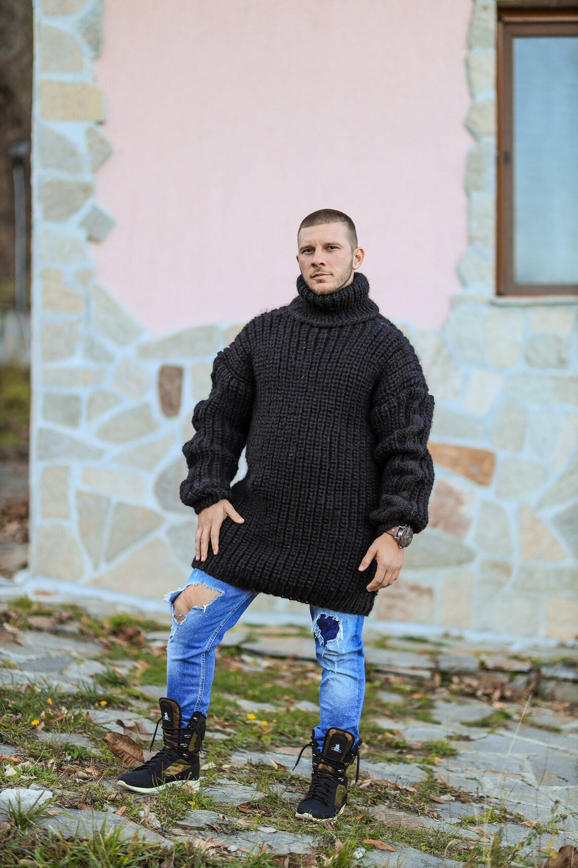 Huge Black Sweater for Man, Oversized Man Pullover, Winter Wool ...