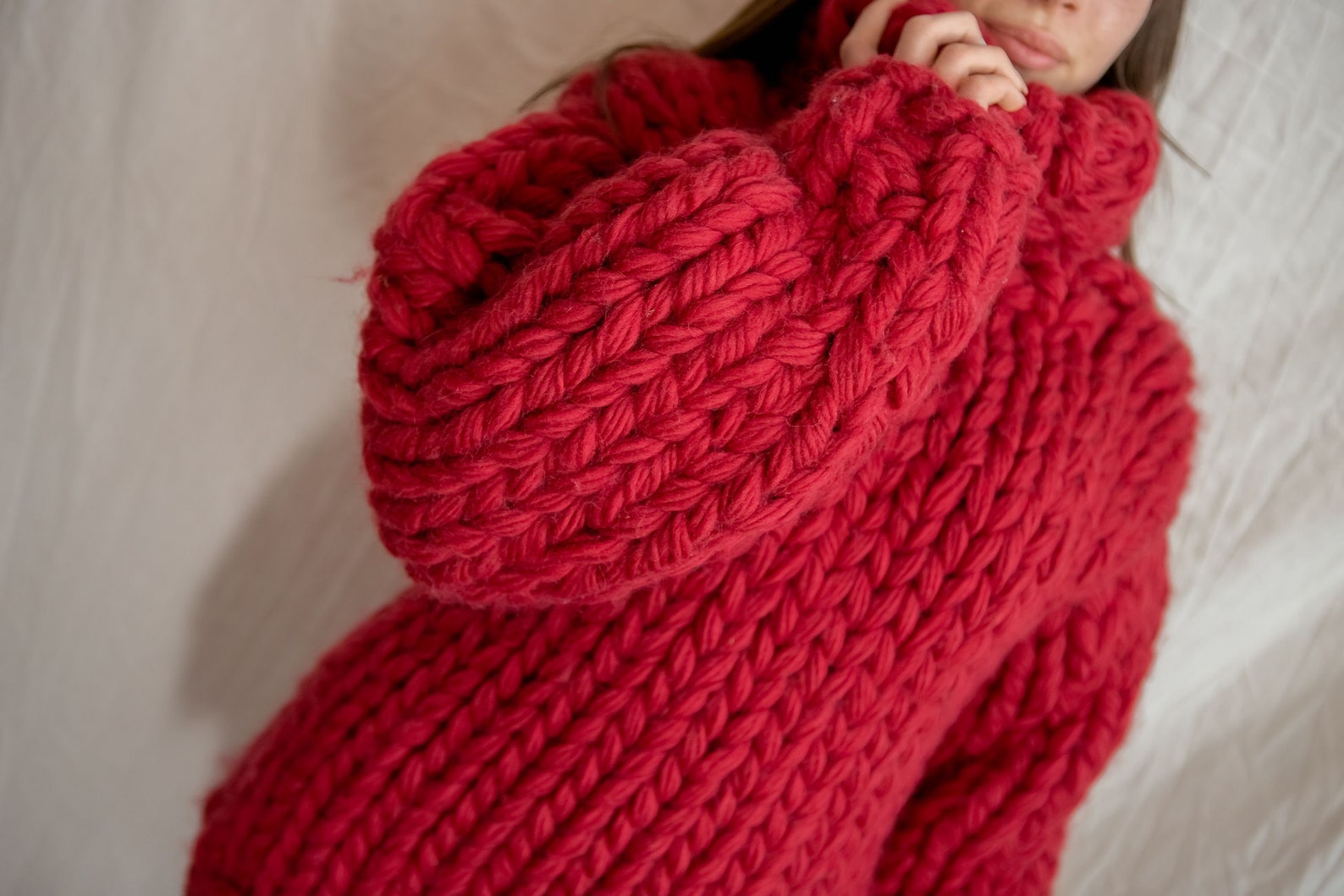 Red Chunky Sweater, Wool Pullover, Turtleneck Sweater, Winter Sweater ...