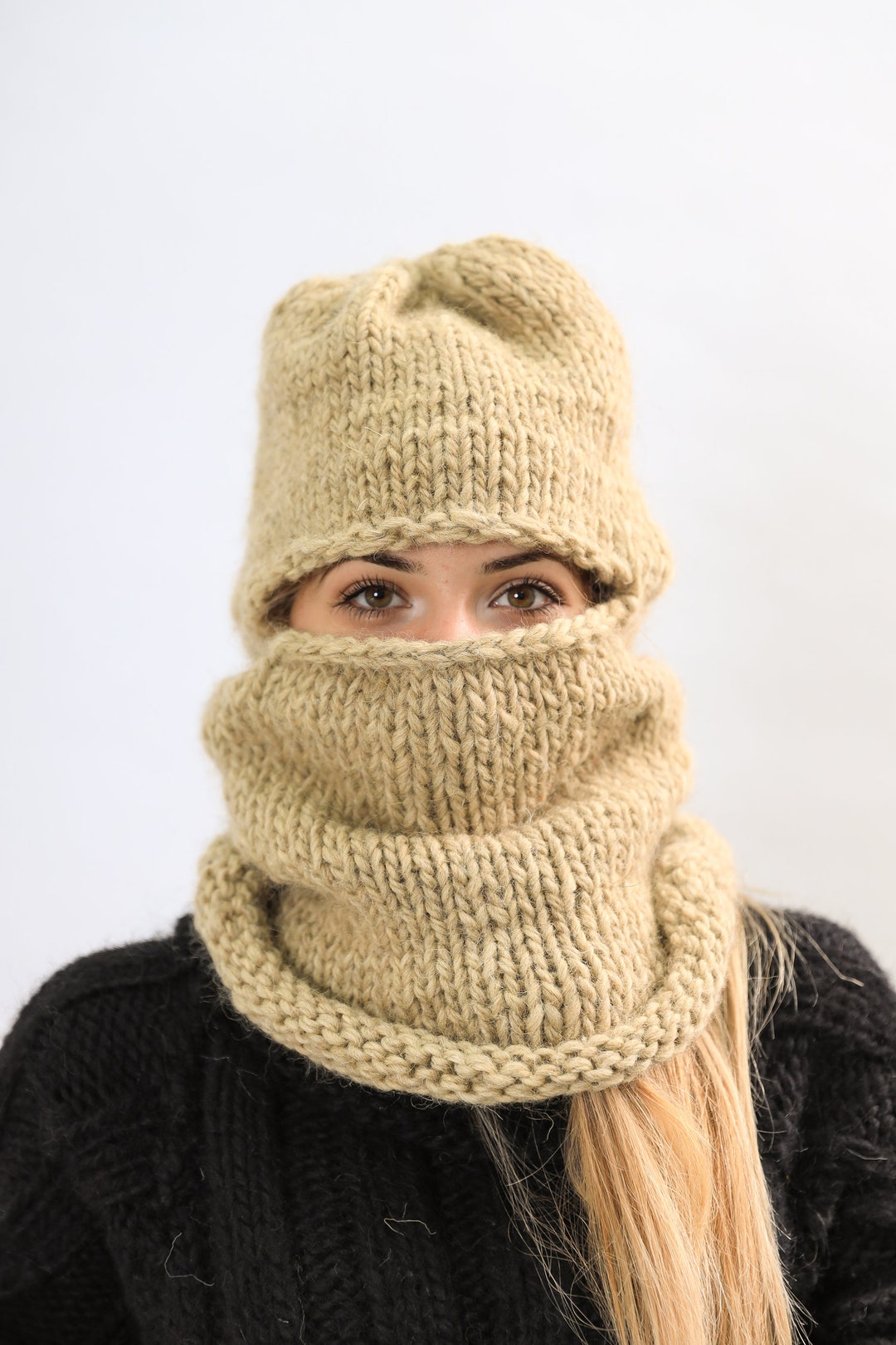 Row Wool Balaclava, Knit Balaclava, Wool Slouchy Beanie, Full Face Knit ...