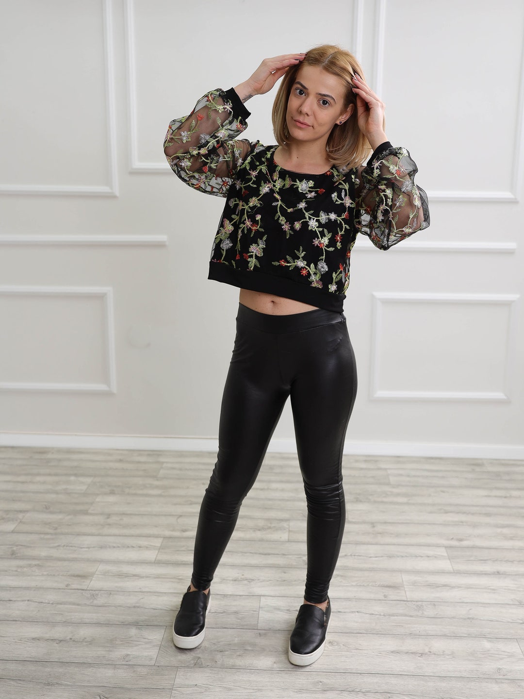 Floral Embroidered Tulle Top Long Sleeved Tulle Top - Etsy