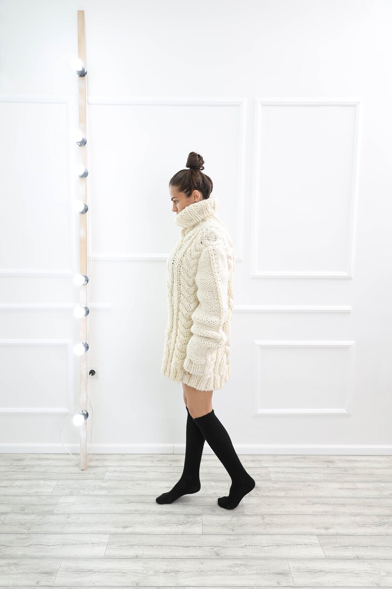 Cable Knit Sweater Wool Turtleneck Sweater Beige Oversize - Etsy