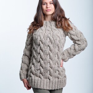 Eco Natural Wool Knit Sweater, Cable Knit Sweater, Wool Knit Pullover ...