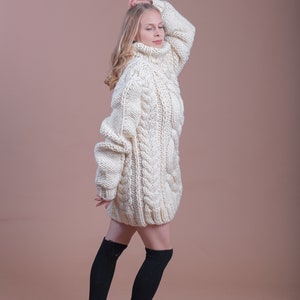 Cable Knit Sweater, Wool Turtleneck Sweater, Beige Oversize Pullover ...