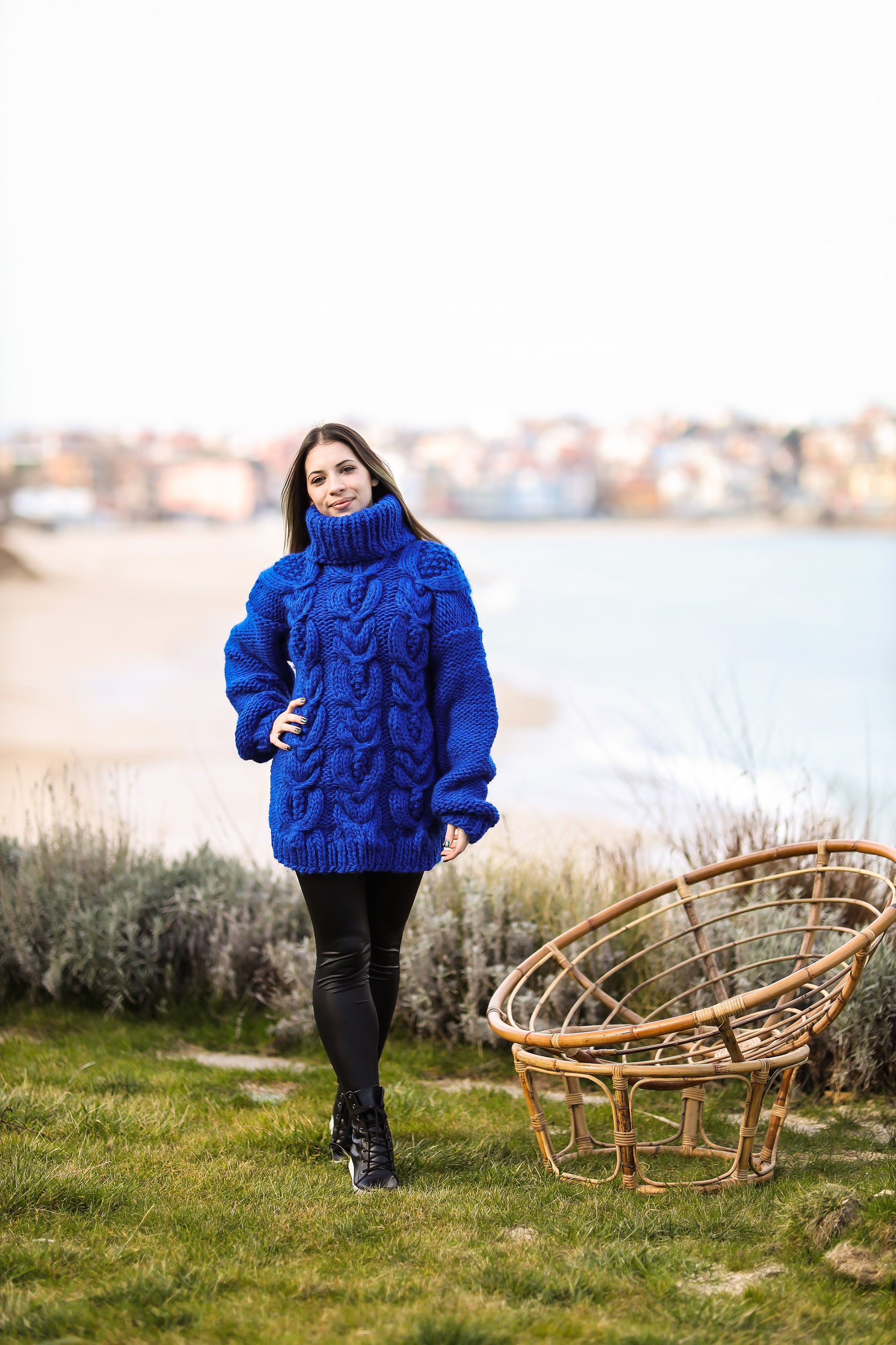 Royal Blue Knit Sweater Wool Pullover Giant Turtleneck - Etsy