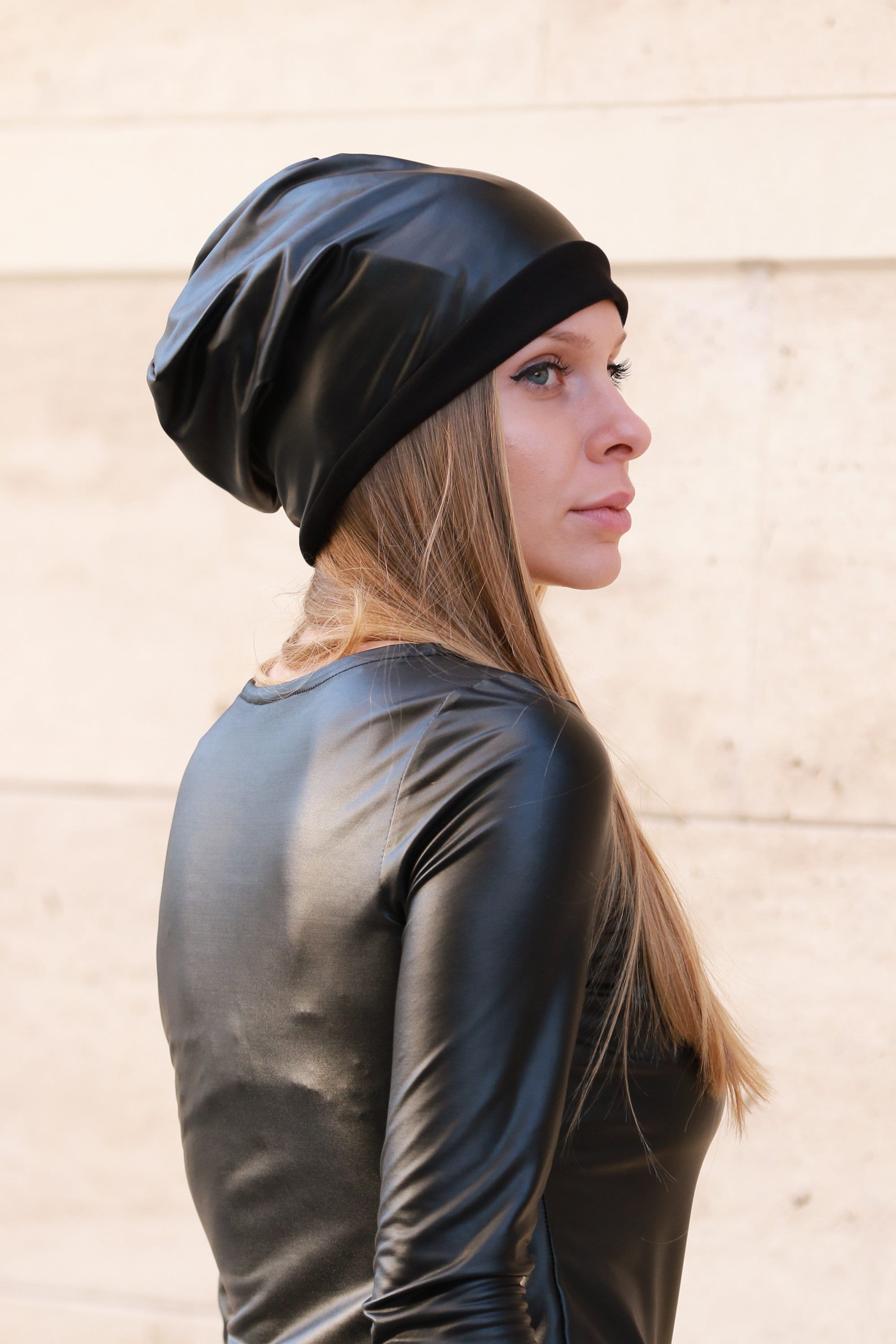 New Vegan Black Hat / Goth Slouchy Beanie Black Goth Slouch | Etsy