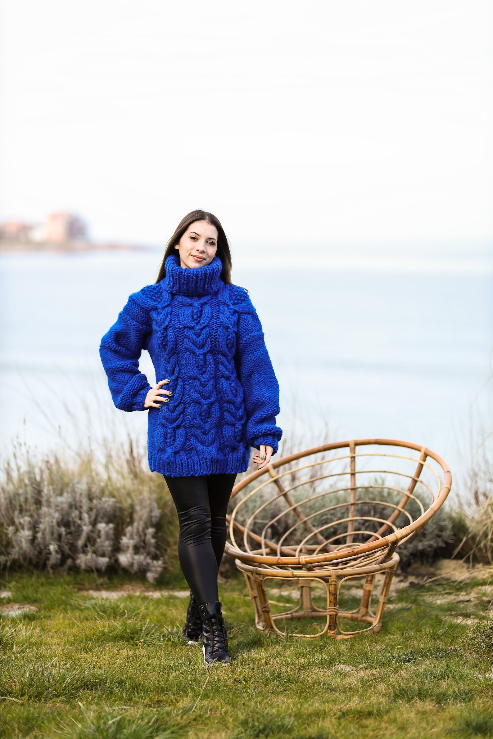 Royal Blue Knit Sweater Wool Pullover Giant Turtleneck - Etsy