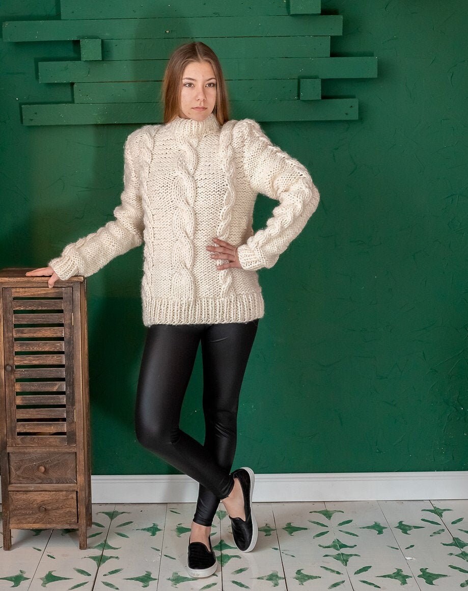 Natural Organic Wool Sweater ,turtleneck Wool Sweater,hand Knit ...