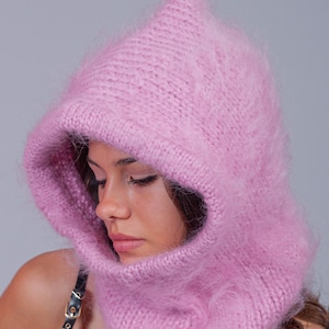 Mohair Balaclava, Pink Mohair Balaclava, Open Face Mask, Full Face Knit ...