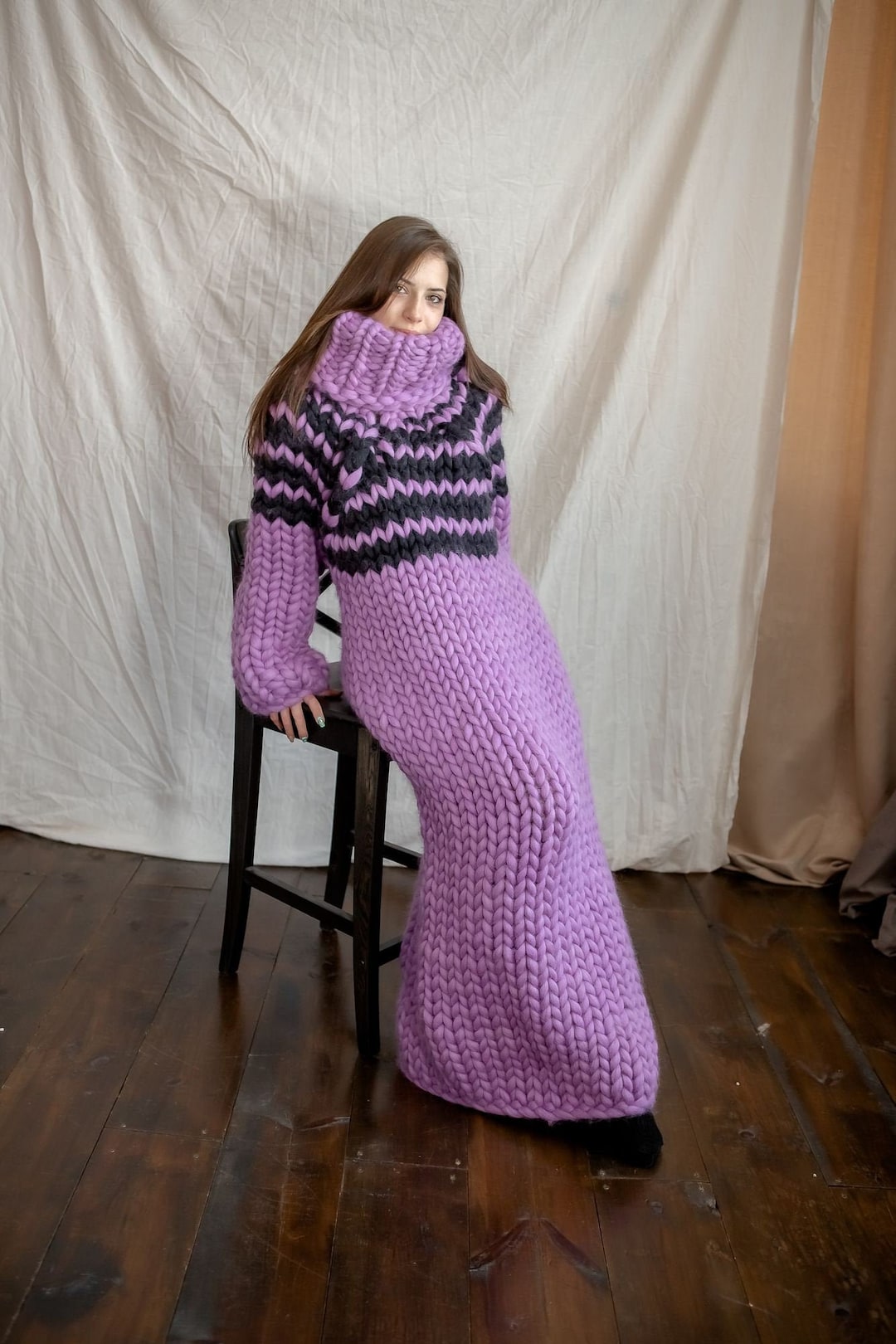Mohair Sweater, Merino Sweater Dress, Lilac Knit Sweater, Merino Wool ...