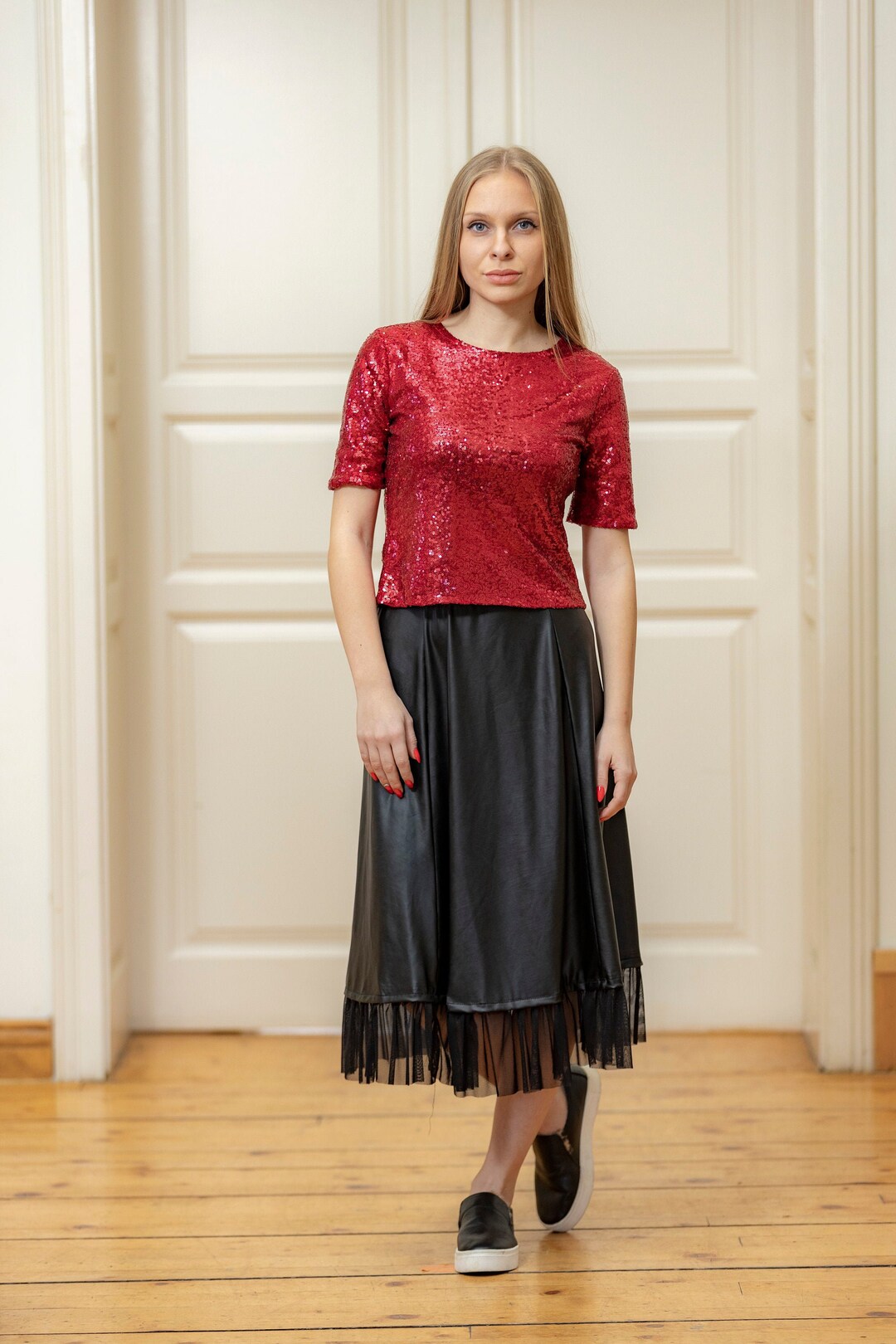 New Dark Red Bordo Blush Sequin Top, Prom Party Crop Top, New Year's ...