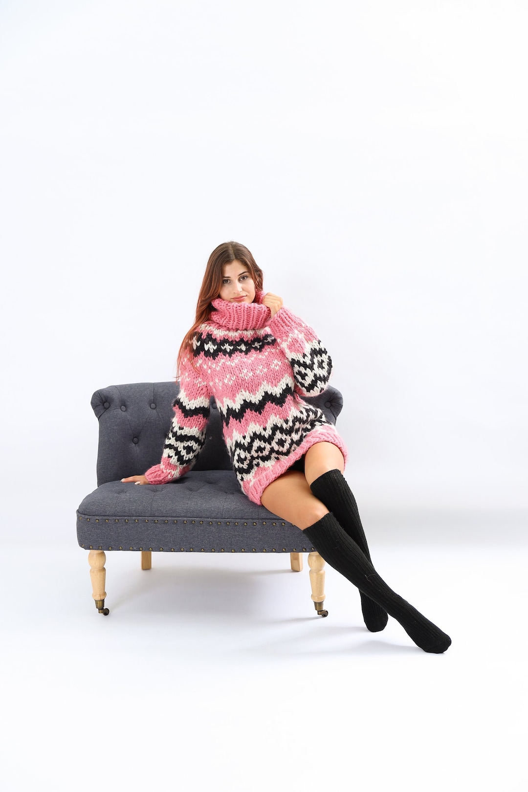 Pink Wool Sweater, Тhick Тurtleneck Pullover, Christmas Sweater, Plus ...