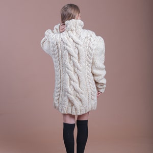 Cable Knit Sweater, Wool Turtleneck Sweater, Beige Oversize Pullover ...