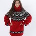 Red Nordic Wool Sweater ,nordic Turtleneck Wool Sweater, Chunky ...