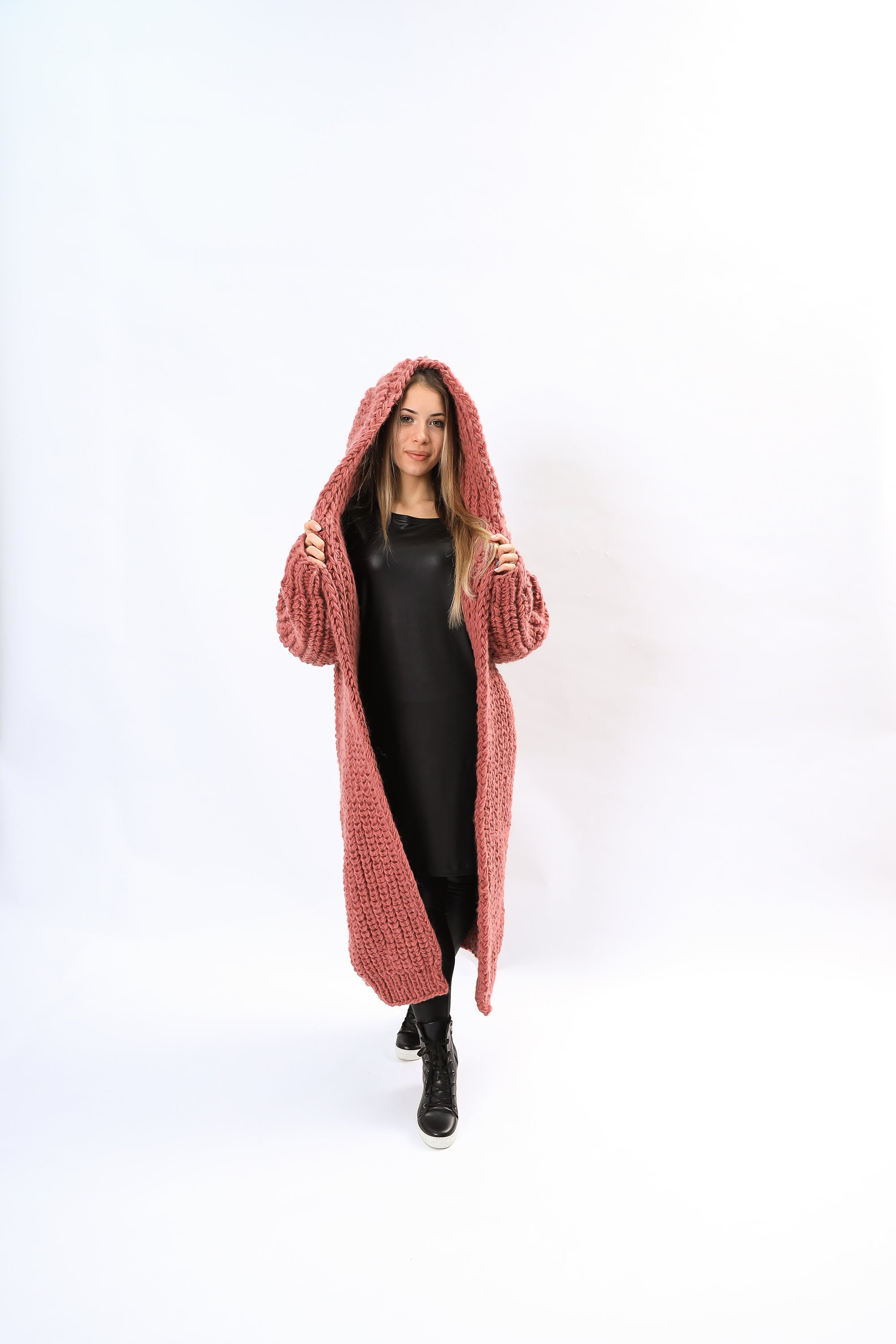 Hoodie Knit Cardigan 100% Wool Cardigan Wool Long Cradigan | Etsy