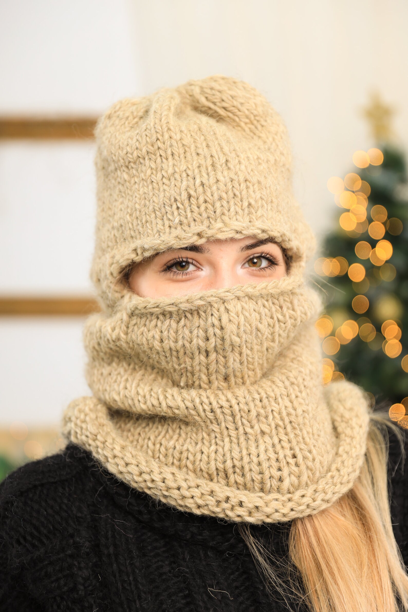 Row Wool Balaclava Knit Balaclava Wool Slouchy Beanie Full - Etsy