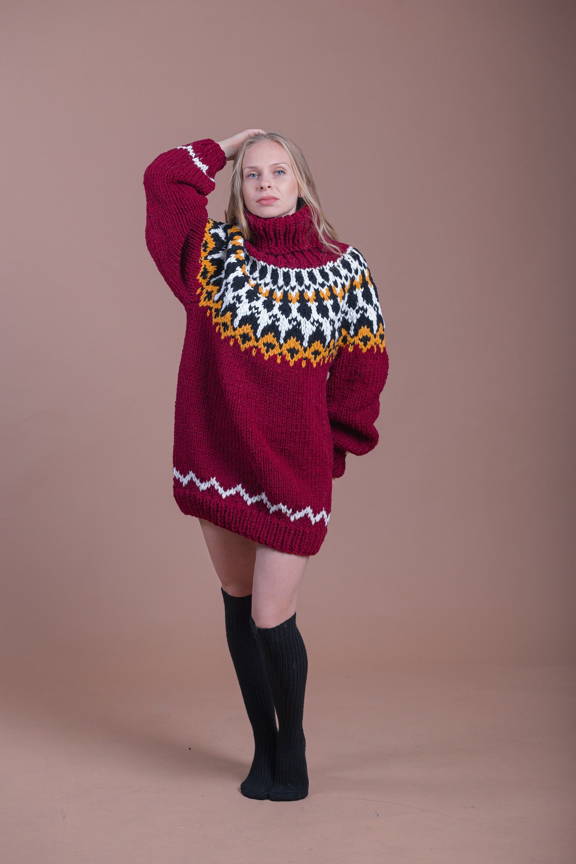 Christmas Knitted Wool Sweater in Nordic Style Made by Molimarks - Etsy
