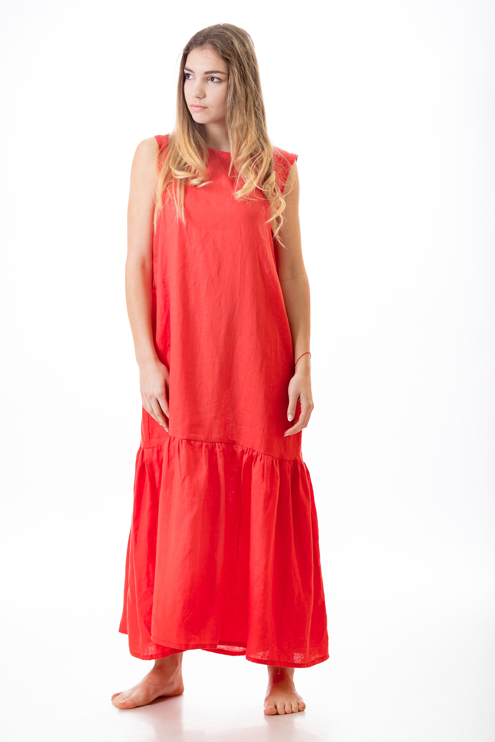 Linen Dress Long Linen Dress Linen Dress Sleeves wide - Etsy