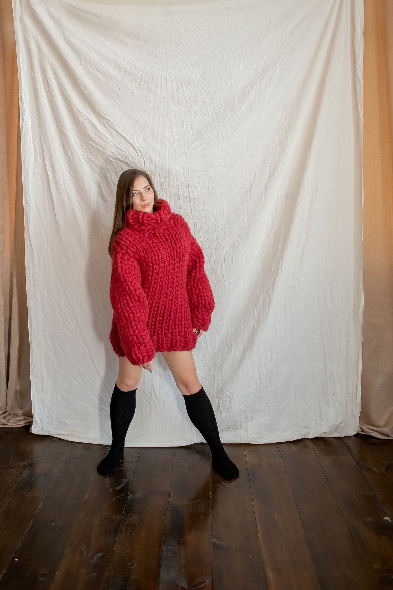 Red Chunky Sweater Wool Pullover Turtleneck Sweater Winter - Etsy