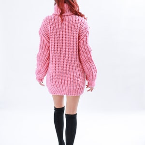 Pink Wool Sweater, Turtleneck Knit Pullover, Oversized Chunky Sweater ...