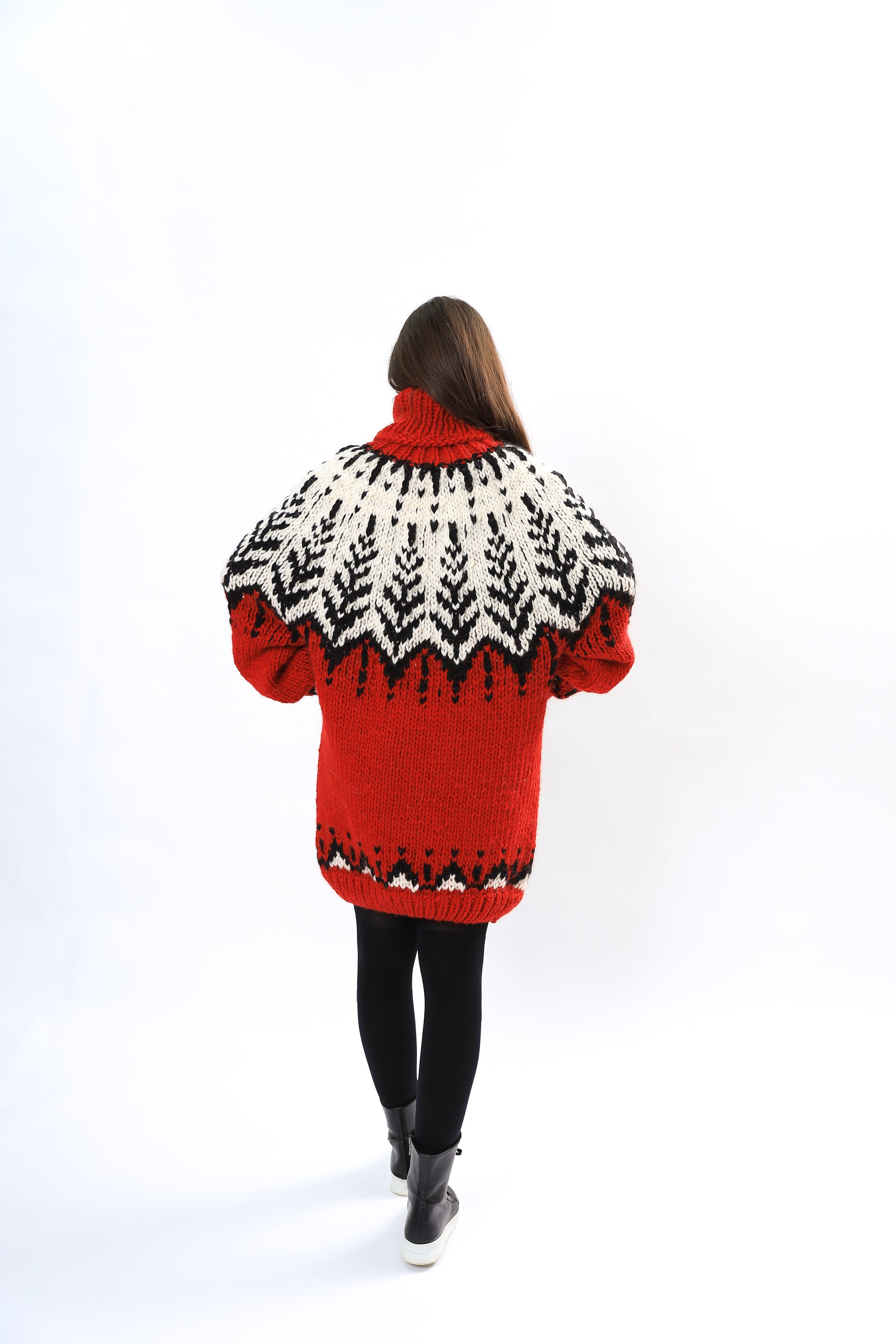 Red Nordic Wool Sweater ,fire Isle Pattern Sweater ,nordic Turtleneck ...